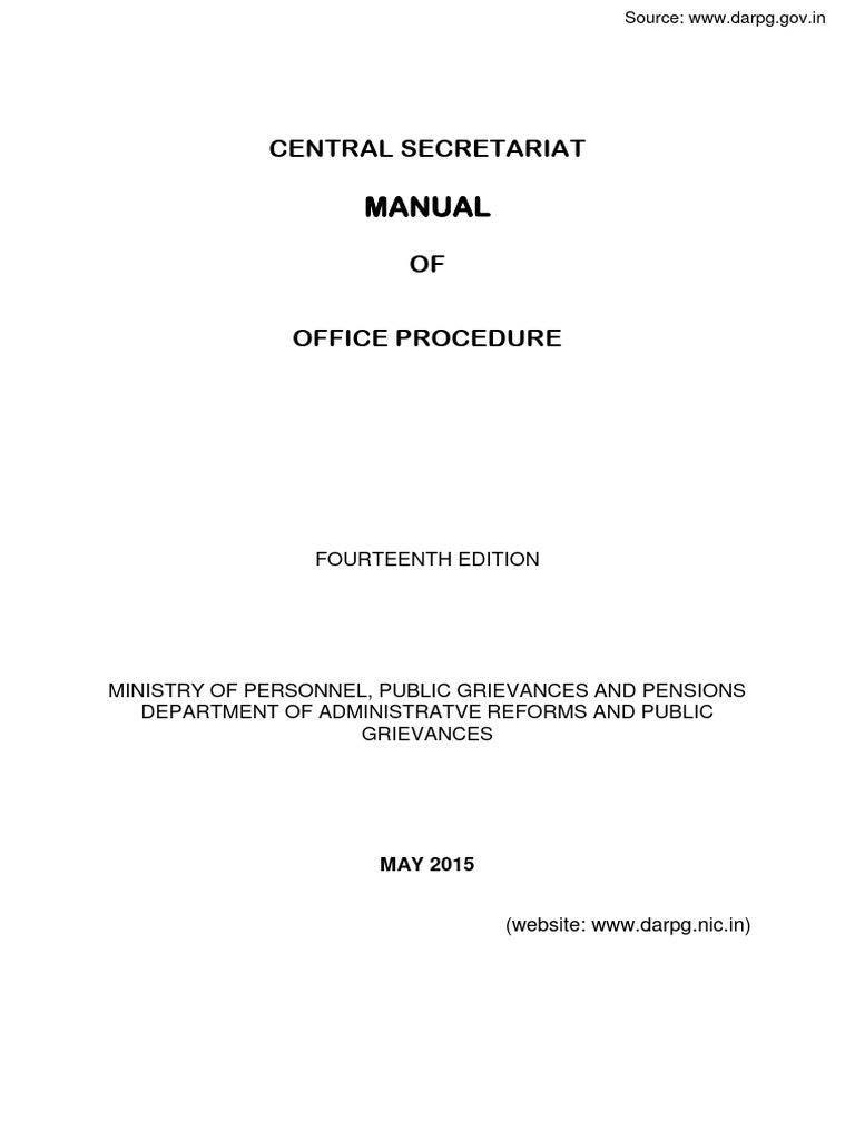 Central Secretariat Office Manual | PDF | Government Of India | Records ...