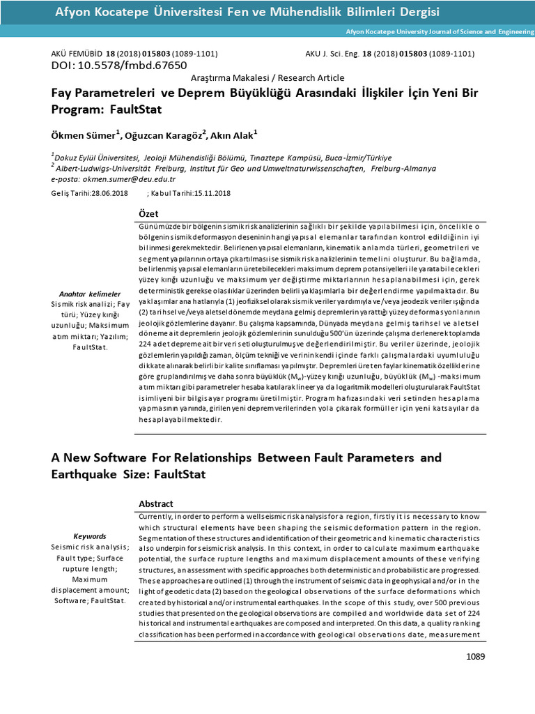 A New Software For Relationships Between Fault Parameters and ...