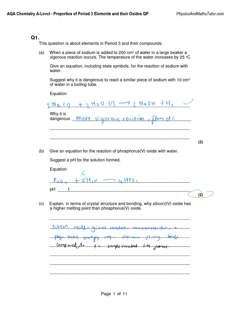Properties of Period 3 Elements and Their Oxides QP | PDF | Oxide | Chemical Reactions
