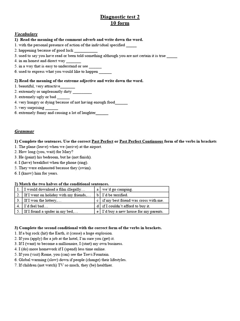 Diagnostic Test 2 (10 Form) | PDF | Foreign Language Studies | Self ...