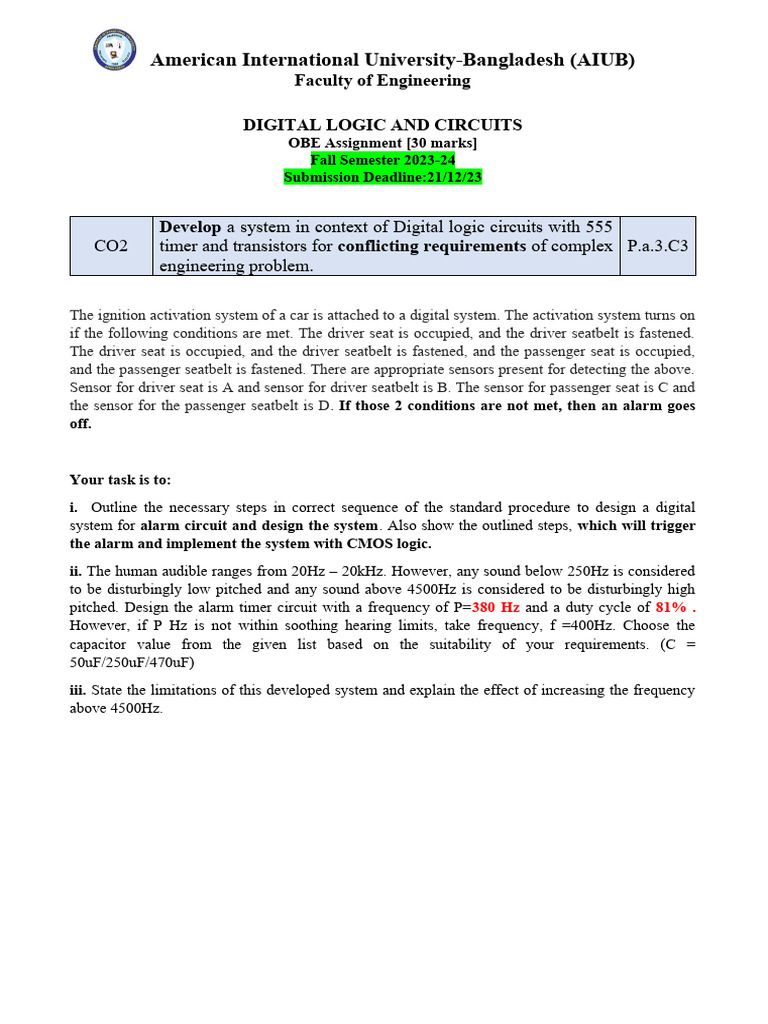 OBE ASSIGNMENT - DLC - Fall - 2023-24 | PDF | Digital Electronics | Electronic Circuits