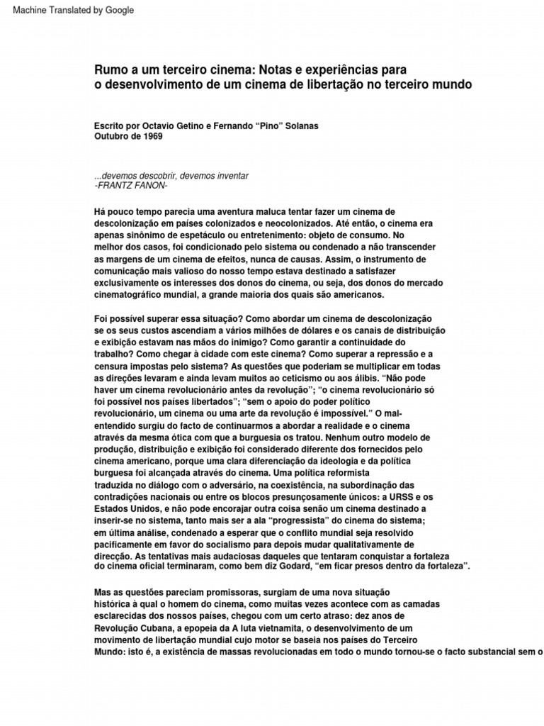 Hacia Un Tercer Cine - Apuntes y Experiencias para El | PDF ...