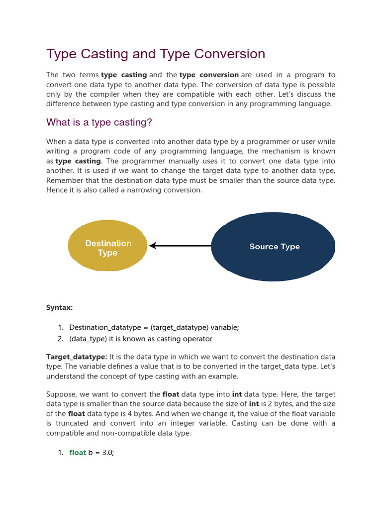 Type Casting and Type Conversion | PDF | Integer (Computer Science) | Mathematical Logic