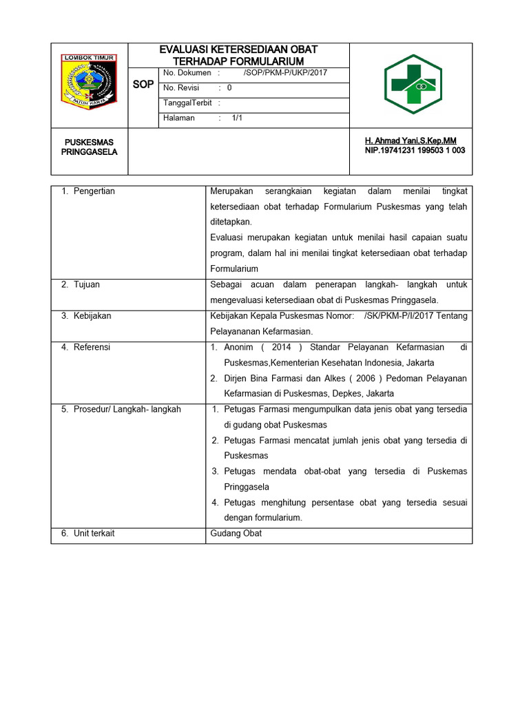 8.2.1.7 Sop Evaluasi Ketersediaan Obat THD Formularium | PDF