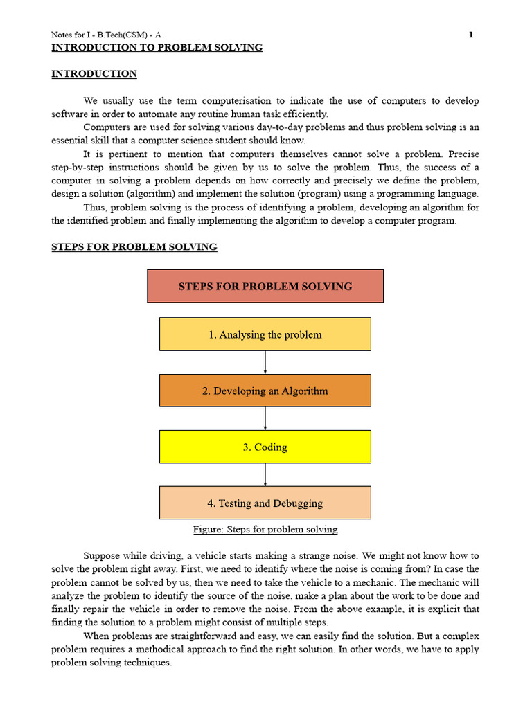Introduction To Problem Solving: Notes For I - B.Tech (CSM) - A | PDF ...