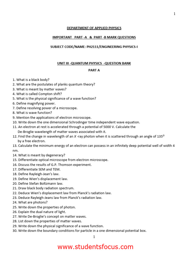 QUESTION BANK -UNIT-III_2013_regulation | PDF | Electron | Photon