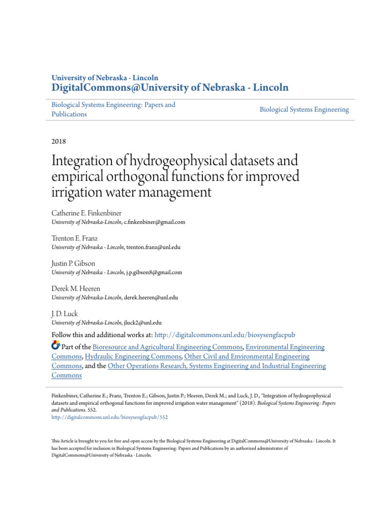 Integration of Hydrogeophysical Datasets and Empirical Orthogonal ...