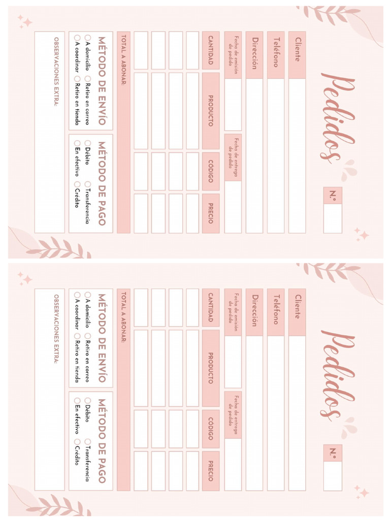 Pedidos Plantilla | PDF