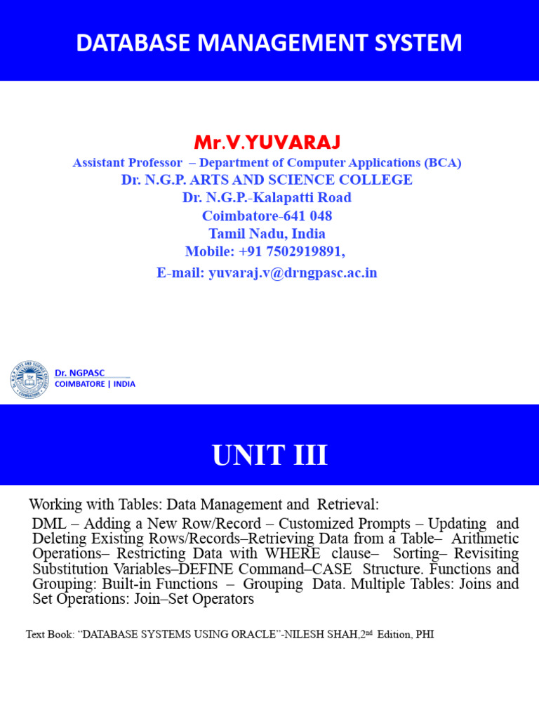 DBMS Unit Iii | PDF | Software Engineering | Sql DBMS Unit Iii | PDF | Software Engineering | Sql