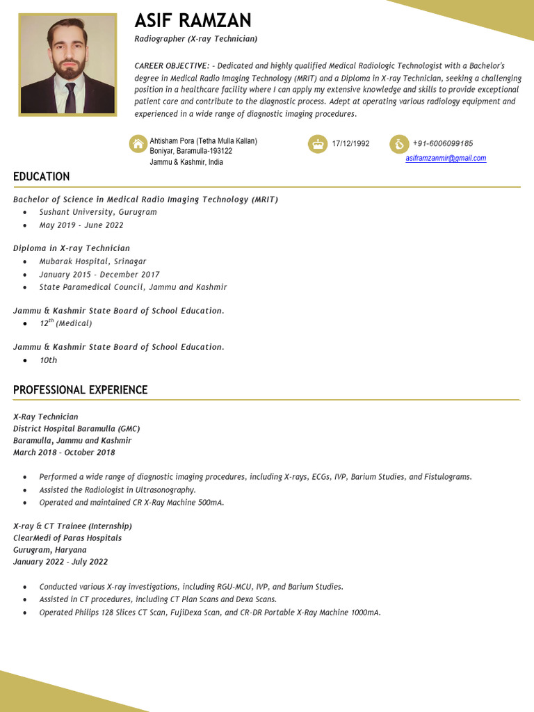 Resume Asif Ramzan | PDF | Radiology | Medical Imaging