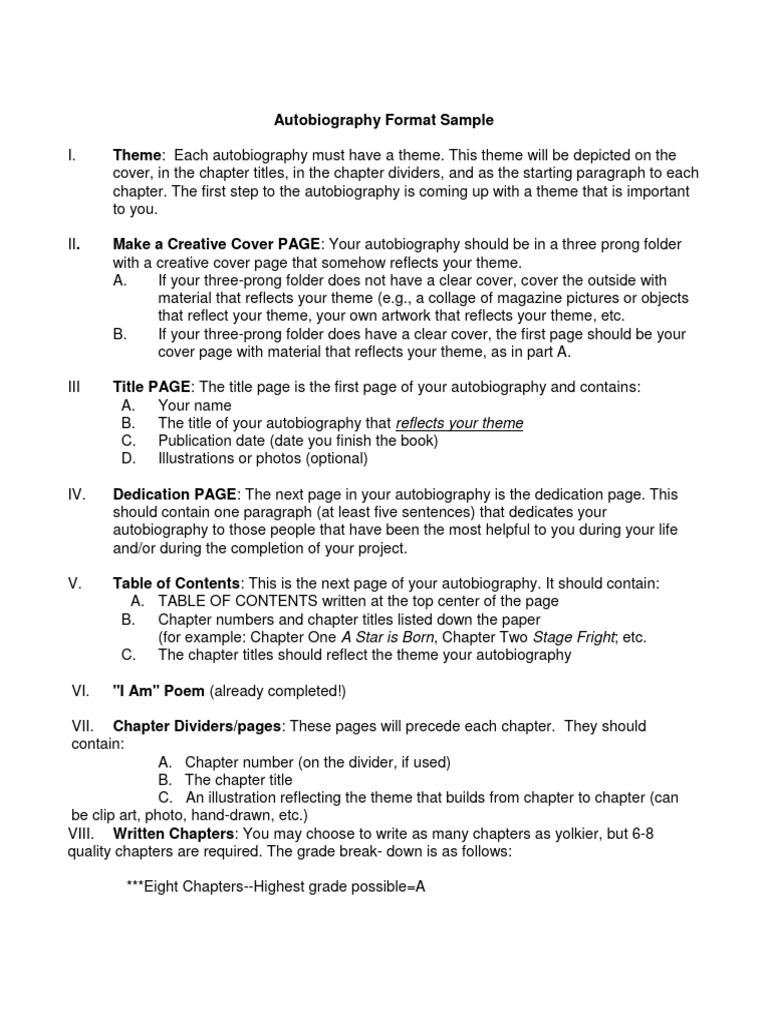 Autobiography Format Sample | PDF | Writing