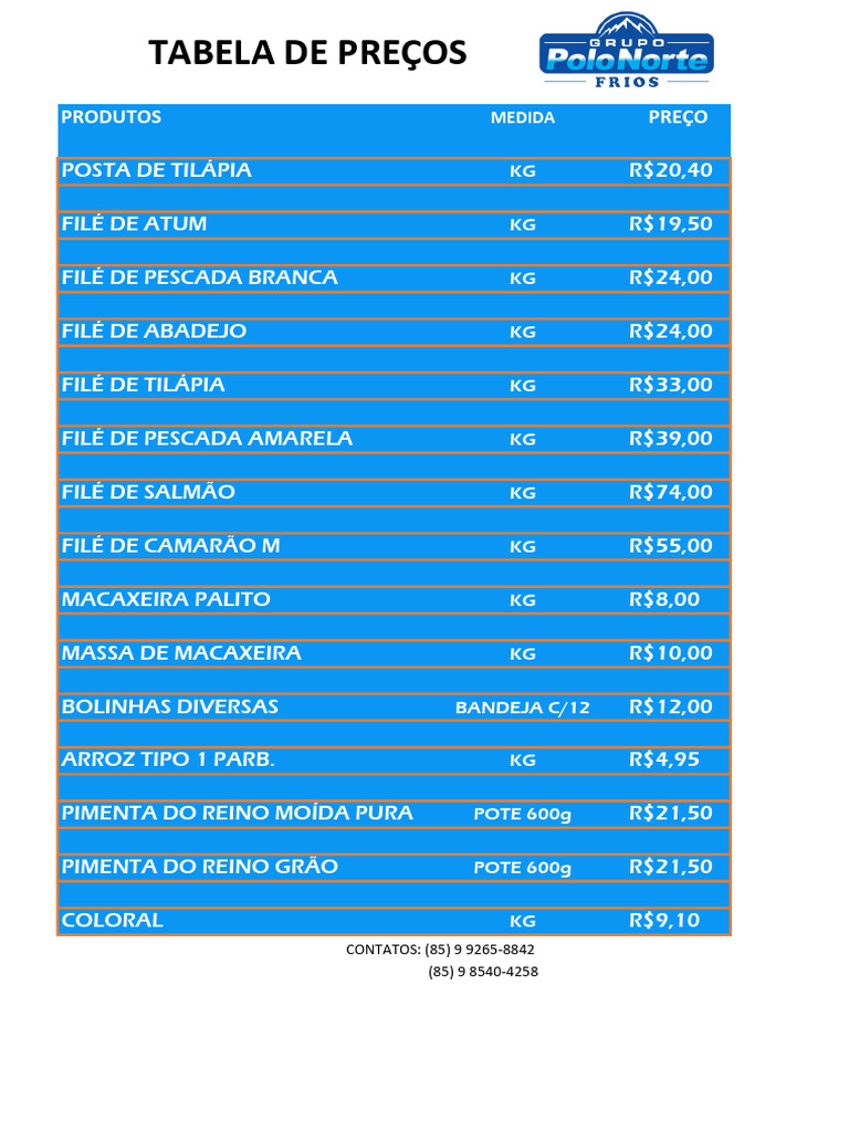 Tabela de Preços Polo Norte | PDF