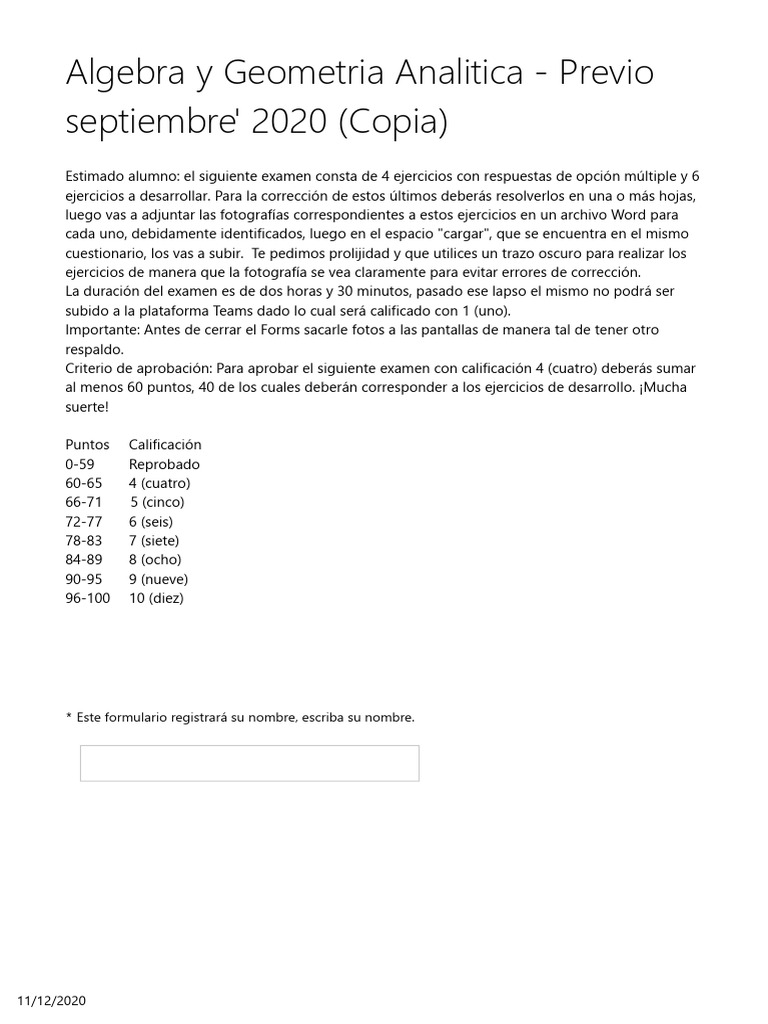 Examen Previo 2c 2020 AyGA | PDF | Archivo de computadora | Microsoft Excel
