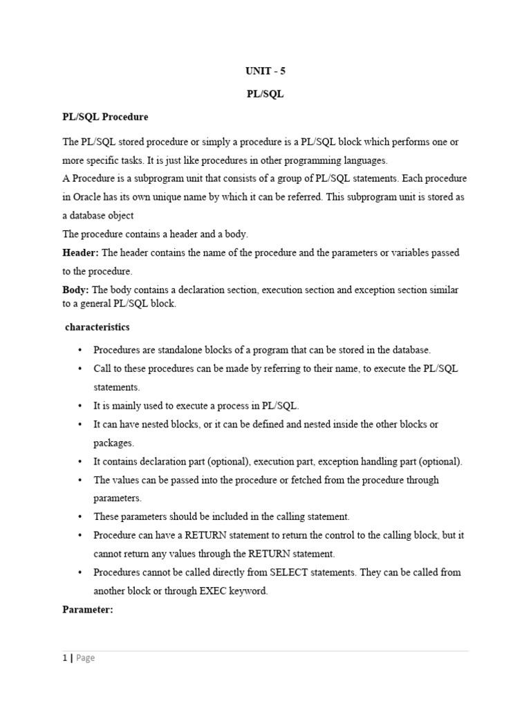 Unit V | Download Free PDF | Pl/Sql | Parameter (Computer Programming)