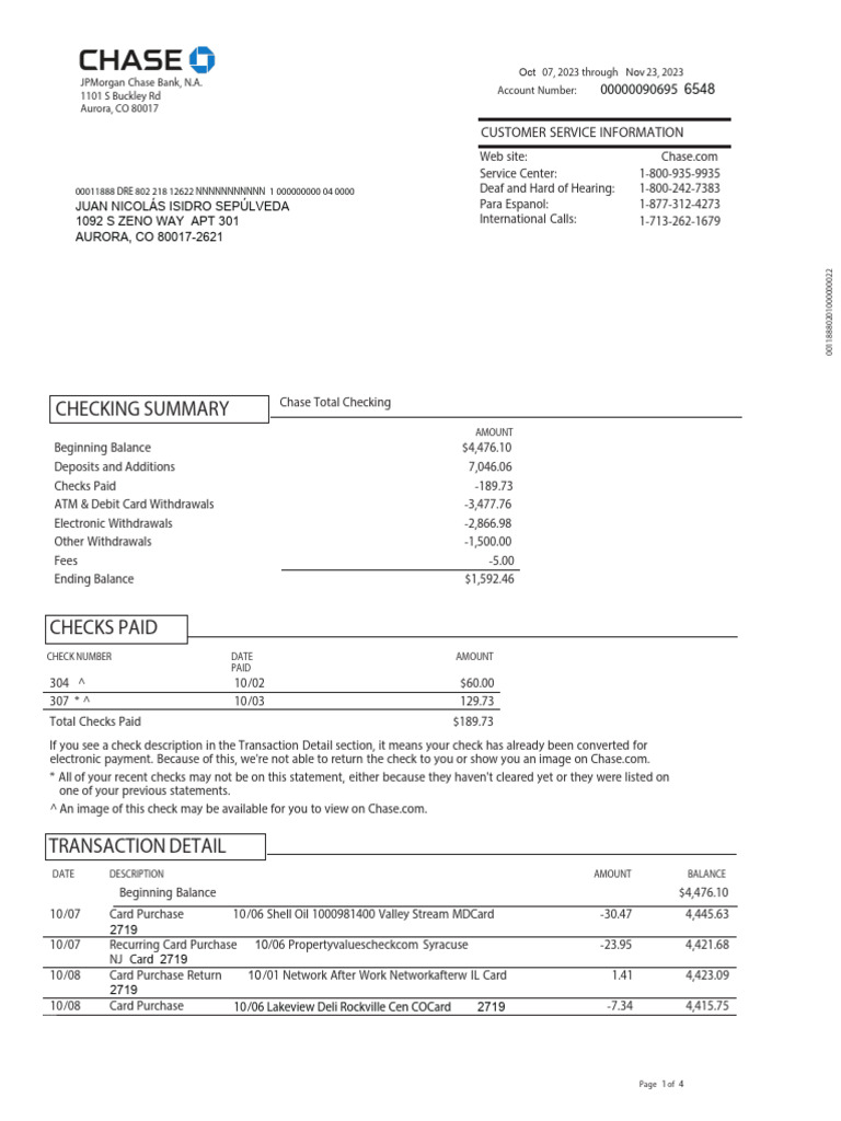 Statement Chase | PDF | Cheque | Transaction Account