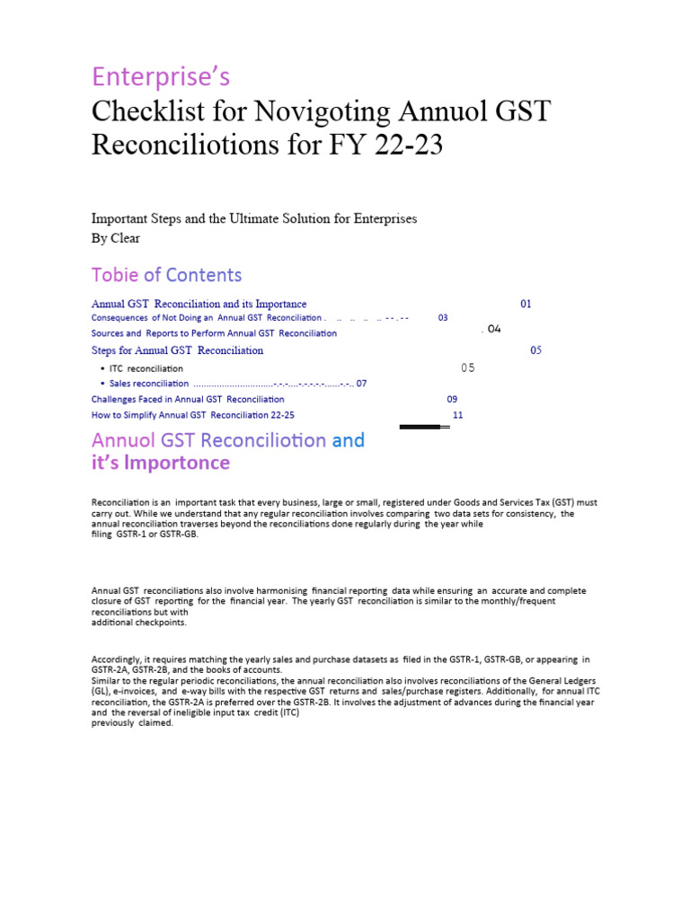 Annual GST Reconciliation Checklist FY 22-23 | PDF | Taxes | Invoice