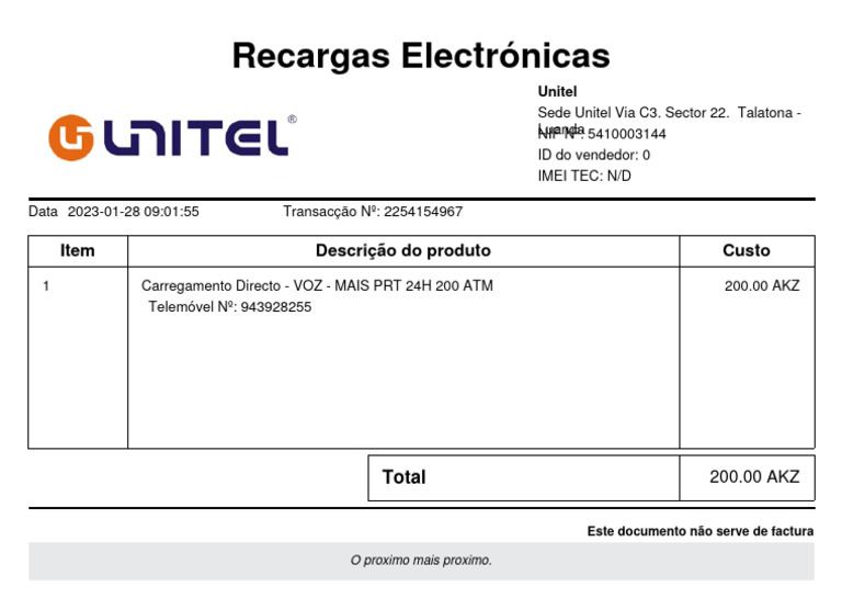 Recargas Electrónicas Unitel 2023 | PDF