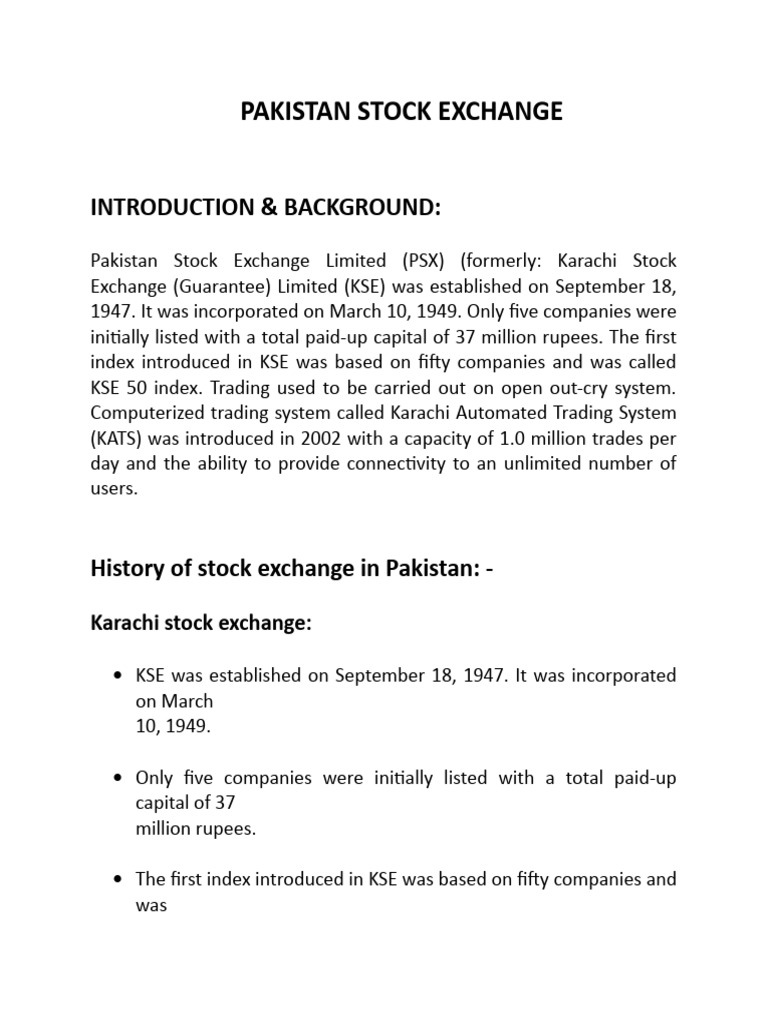 Pakistan Stock Exchange: Introduction & Background | PDF | Economies ...