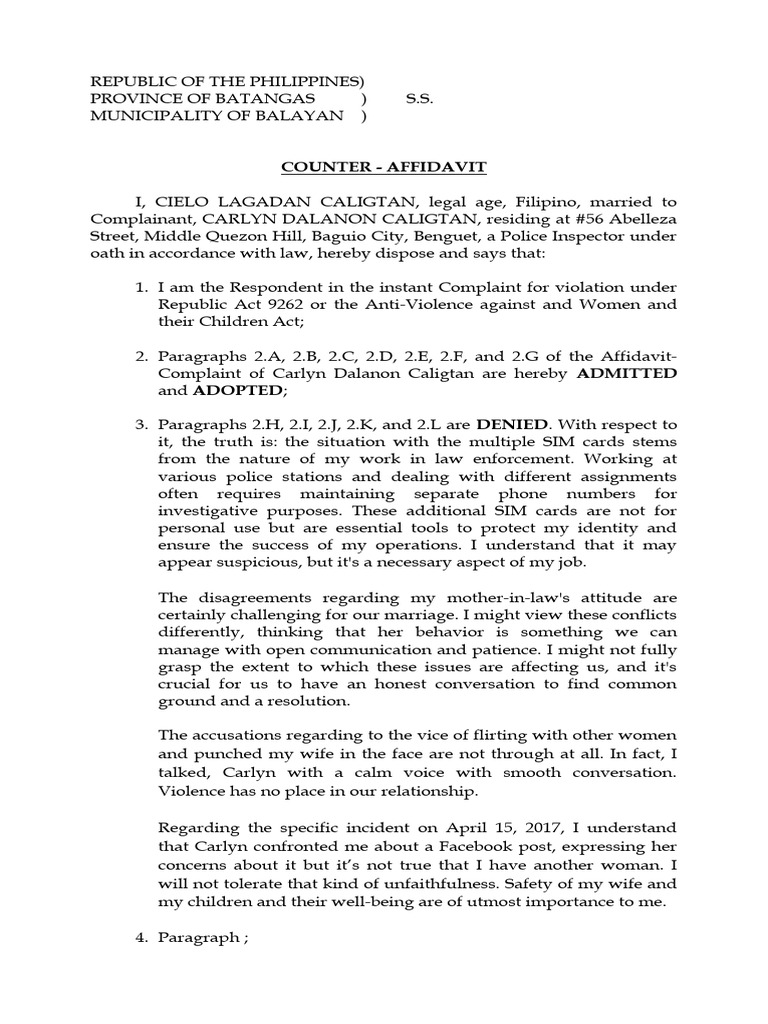 Counter Affidavit of Cielo Caligtan | PDF