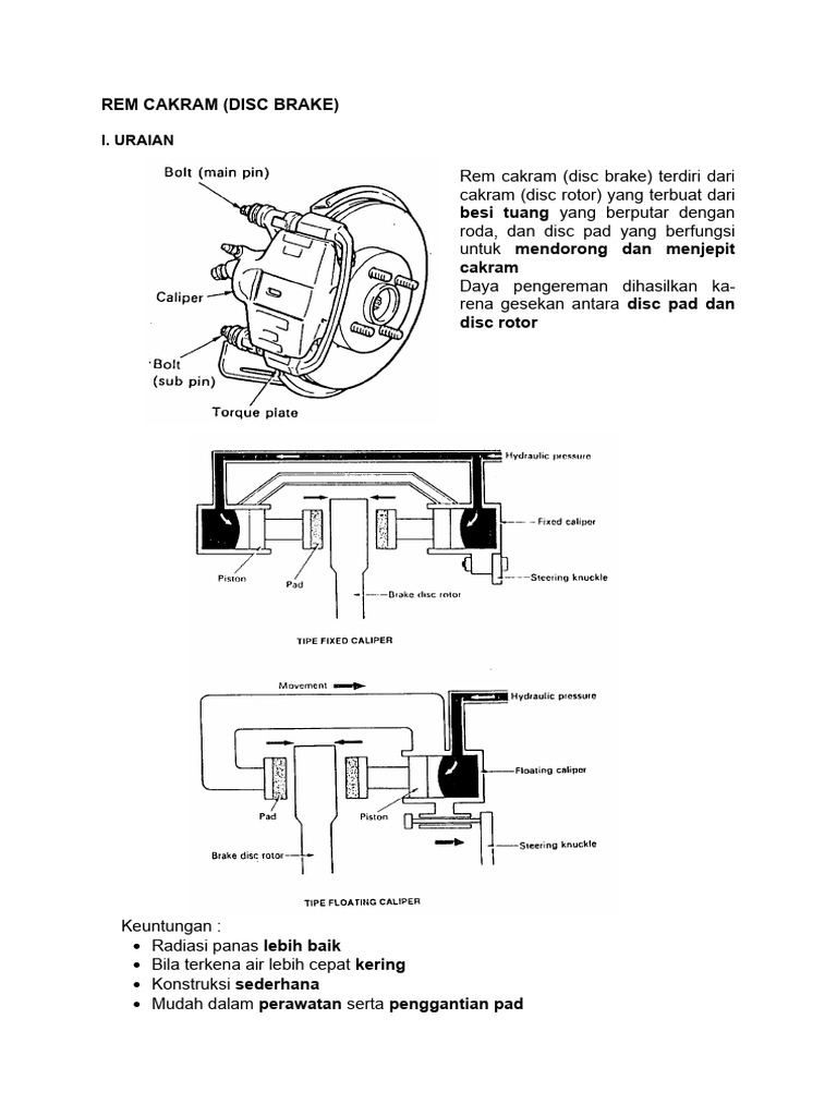 Komponen dan Tipe Rem Cakram Mobil | PDF