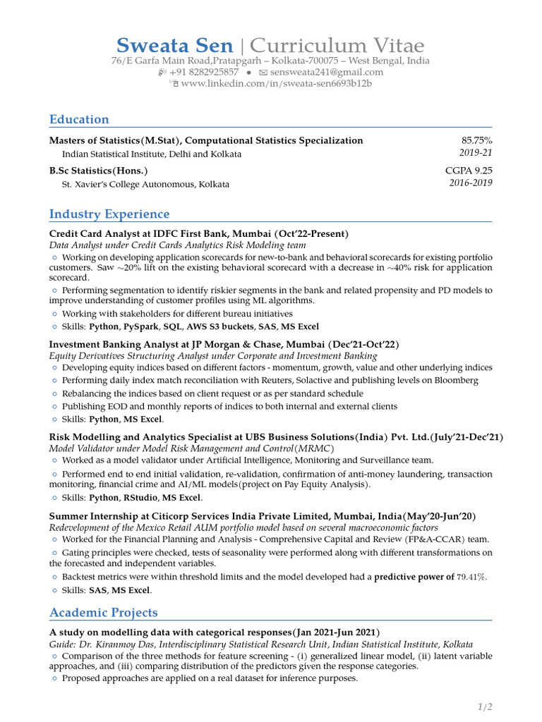 Data Analyst's Professional CV | PDF | Statistics | Applied Mathematics