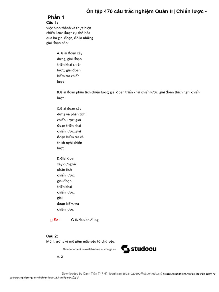 On Tap 470 Cau Trac Nghiem Quan Tri Chien Luoc | PDF