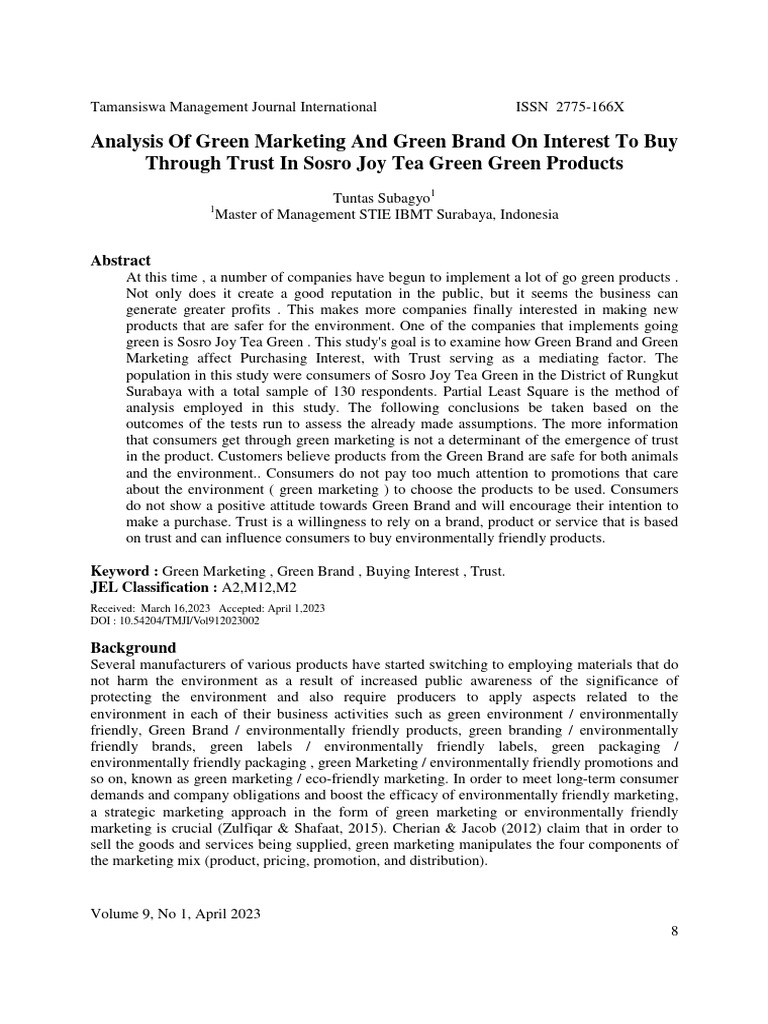 Analysis of Green Marketing and Green Brand On Interest To Buy Through ...