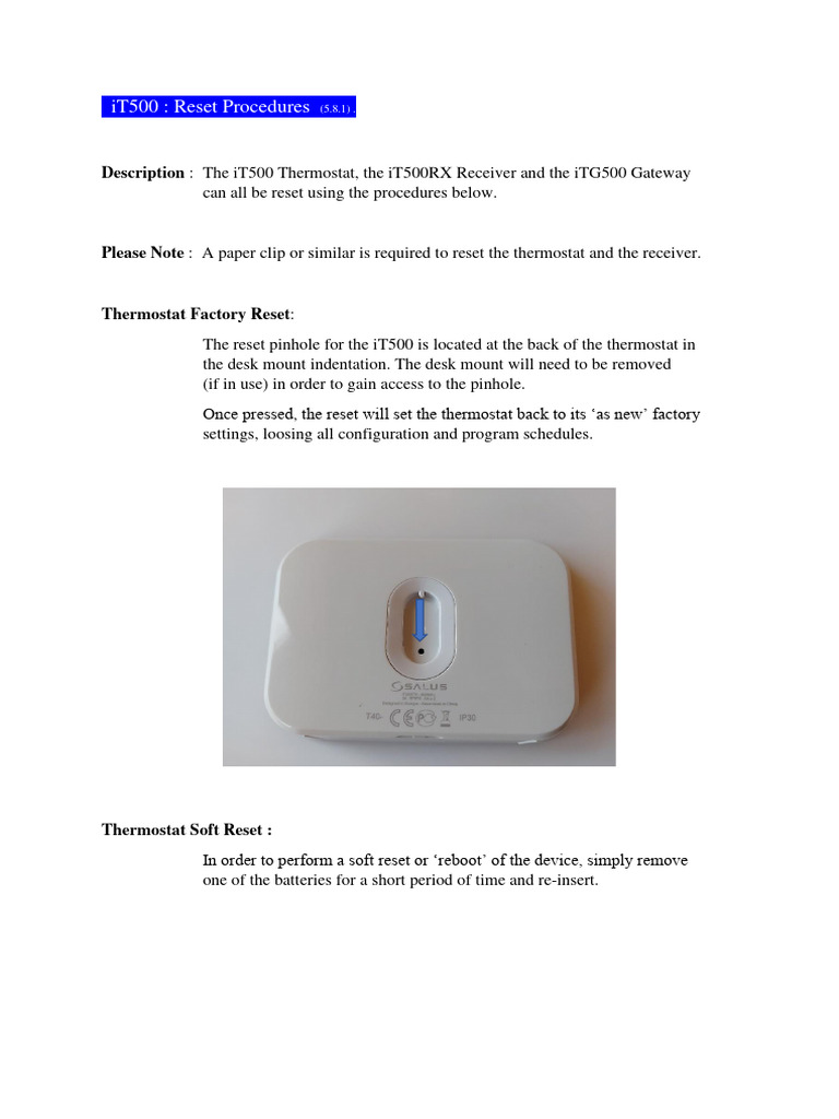 IT500 Reset Procedures | PDF