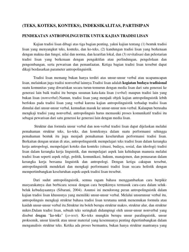 Teks, Koteks, Konteks, Indeksikalitas, Partisipan 2 | PDF