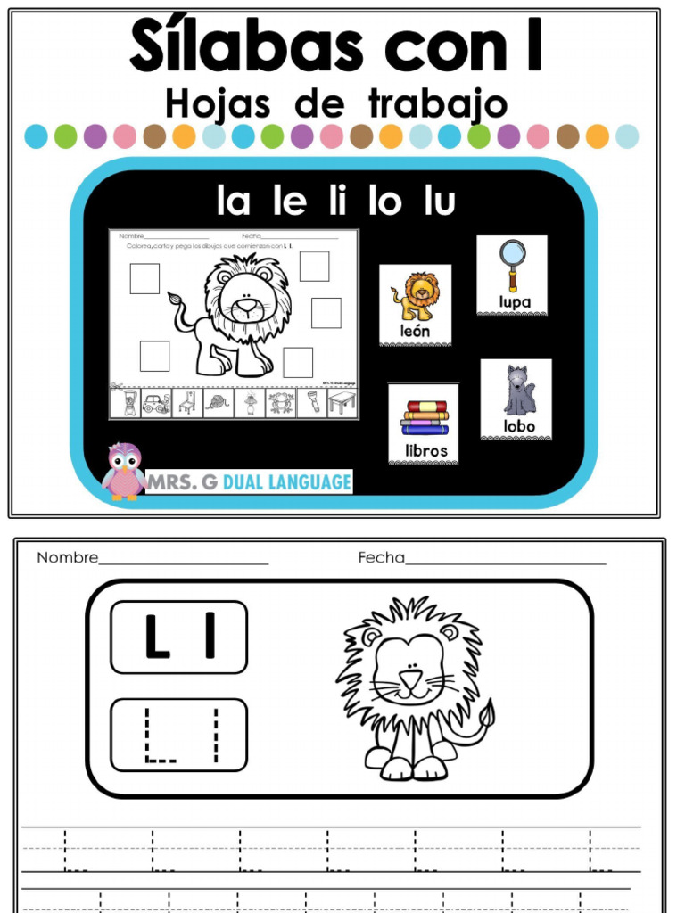 03 - Sílabas con la letra l - la, le, li, lo, lu Hojas de trabajo. | PDF