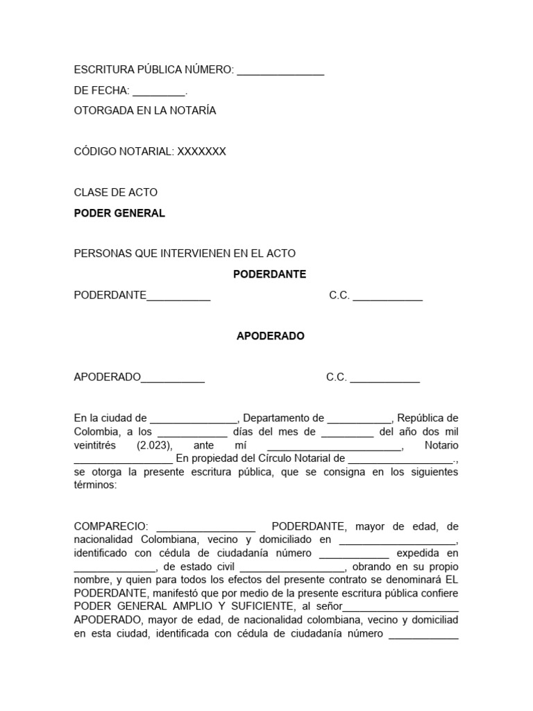 Modelo Poder General Escritura Pública Inmueble Individual | Descargar ...