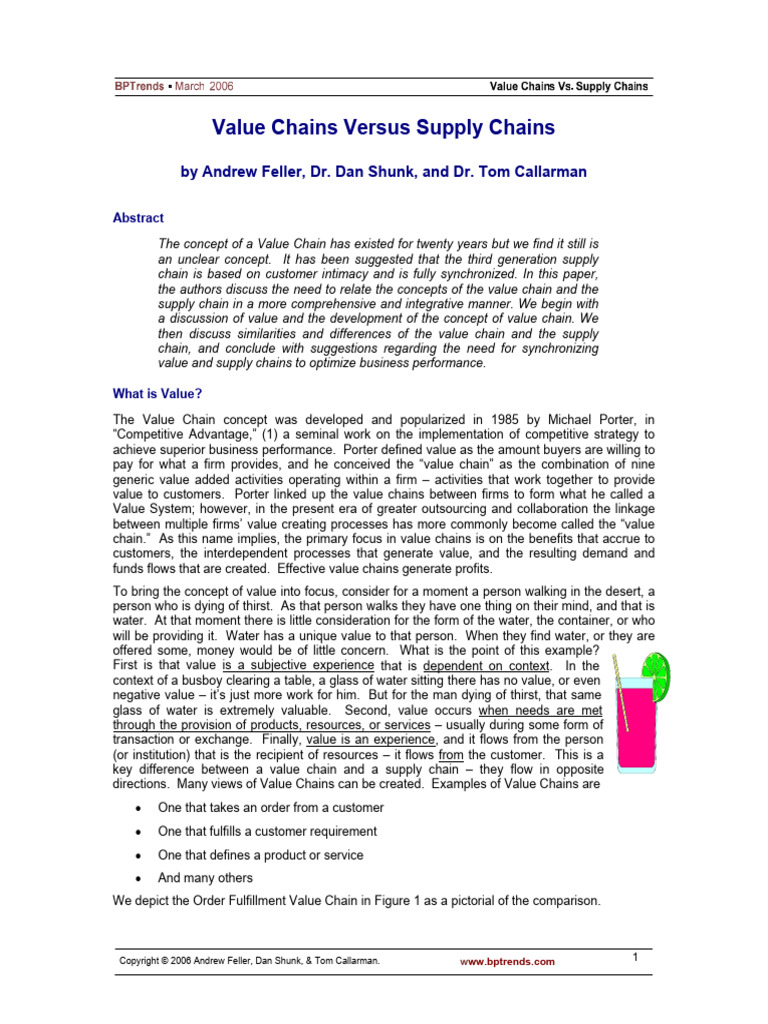 Value Chains Versus Supply Chains | PDF | Supply Chain Management | Supply Chain