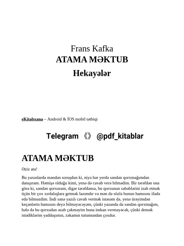 Frans Kafka - Atama Məktub | PDF
