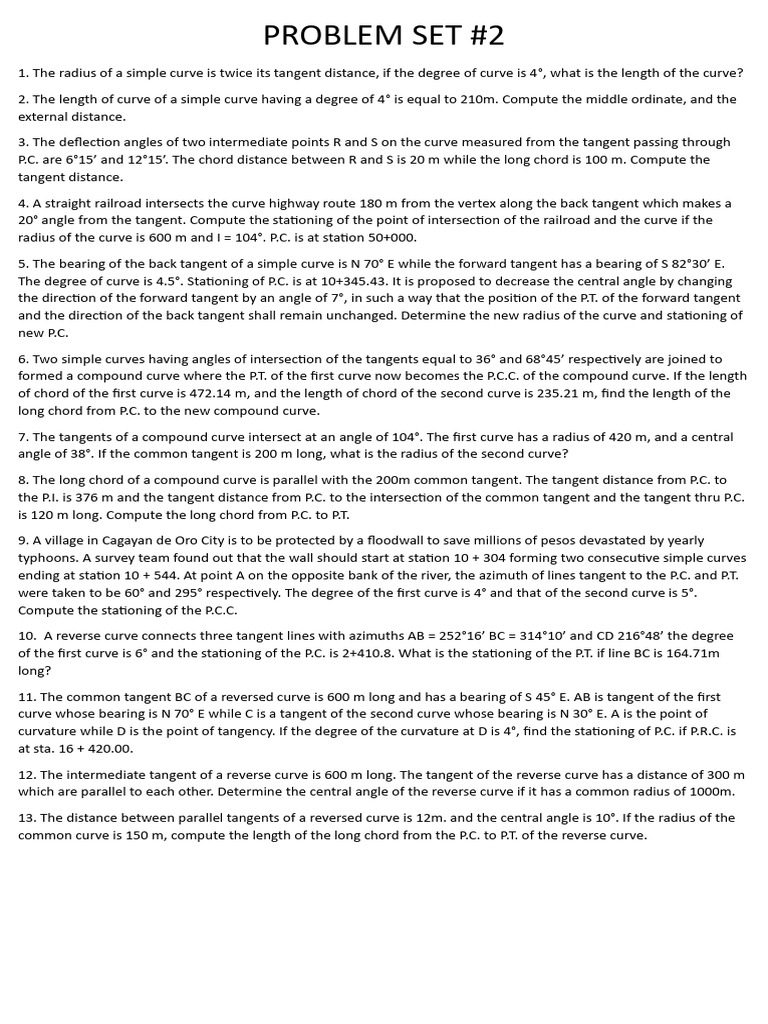 Problem Set 2 | PDF | Angle | Tangent
