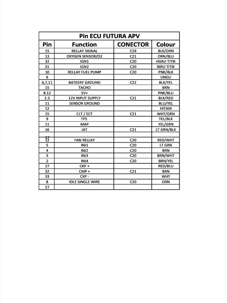 ECU Pinout Diagram for Futura APV | PDF