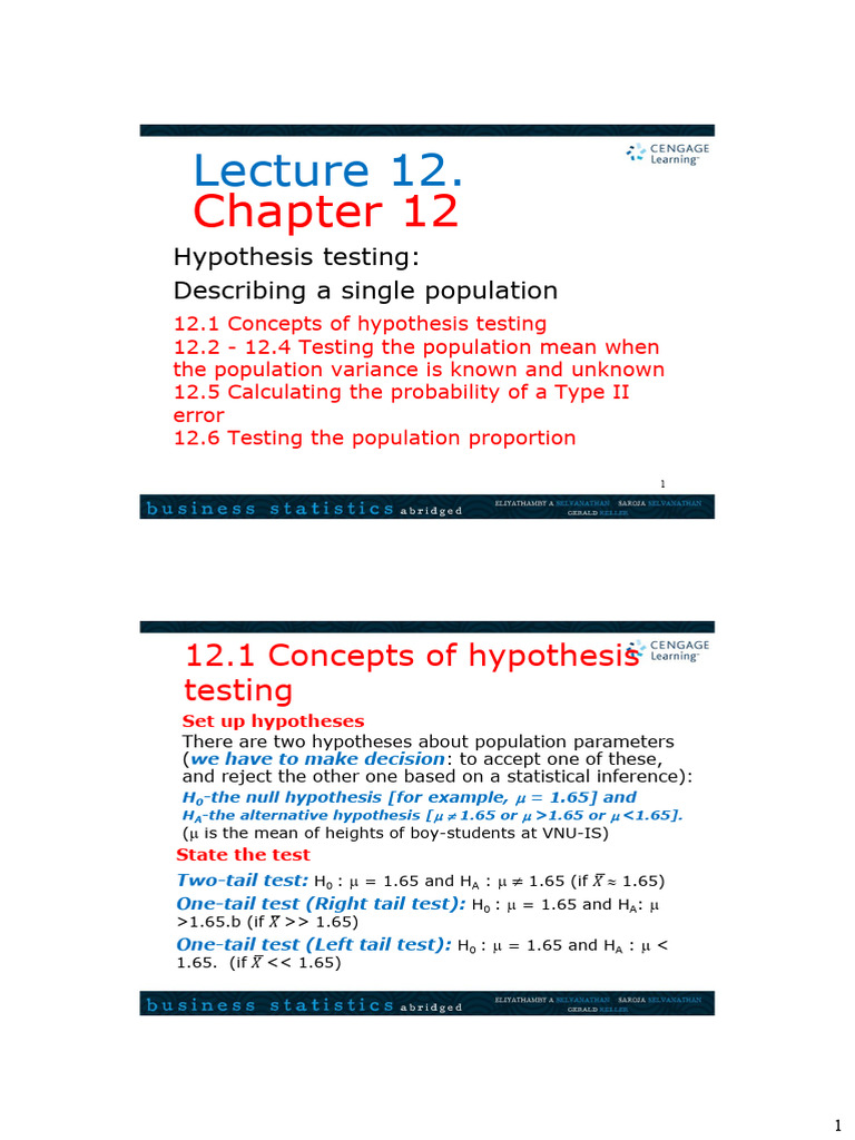 Lecture 12 Pdf Statistical Hypothesis Testing Type I And Type Ii Errors