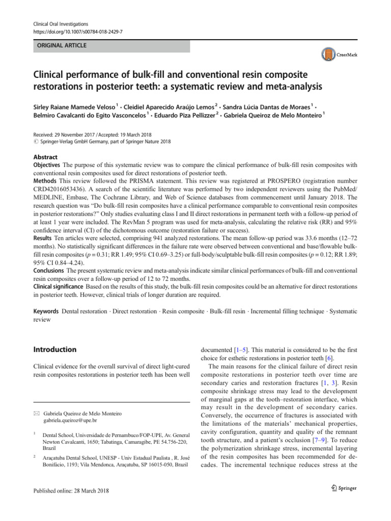 Clinical Performance Of Bulk Fill And Conventional Resin Composite Restorations In Posterior