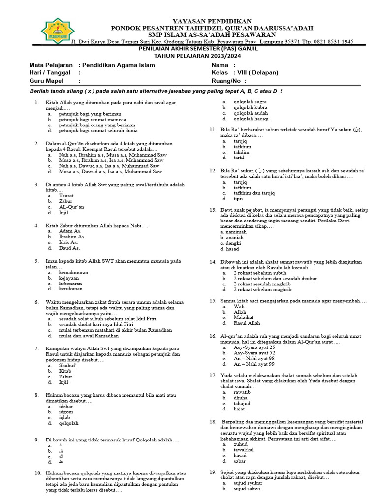 Soal PAI Kelas 8 | PDF