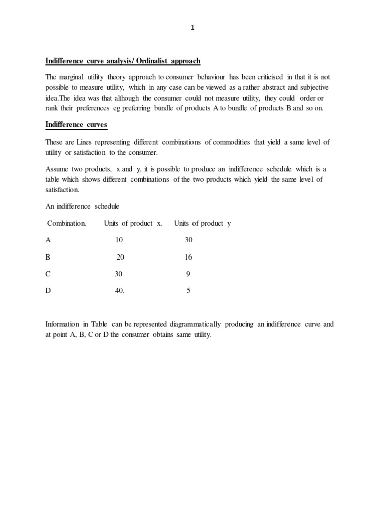 Indifference Curve Analysis | PDF | Utility | Economics