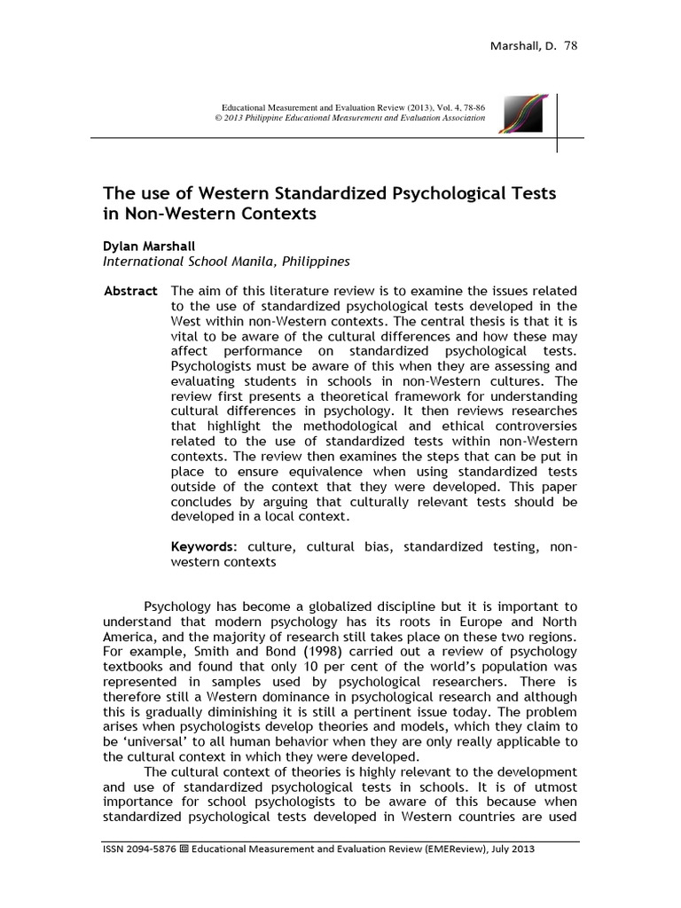 Western Standardized Psychological Tests in Non-Western Contexts | PDF ...