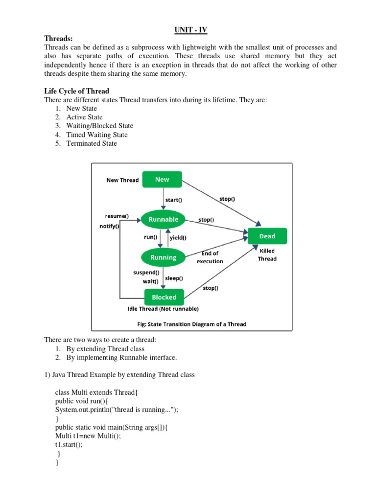 Unit4 Java | PDF | Thread (Computing) | Class (Computer Programming)