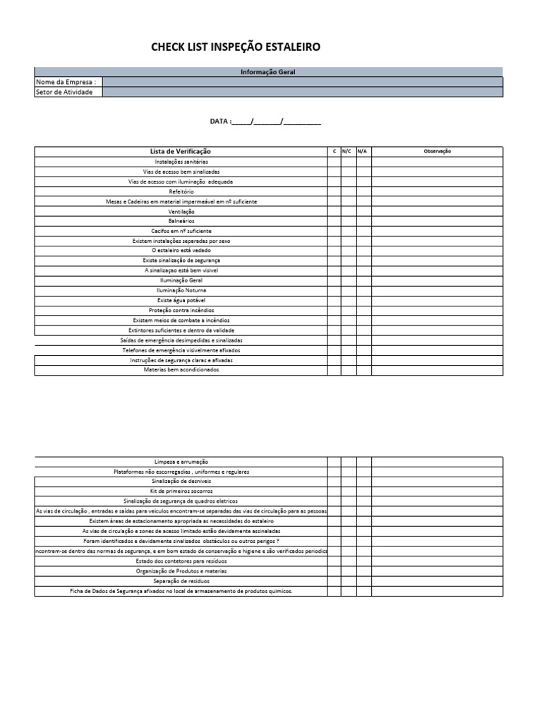 Check List ( Inspeção Estaleiro) | PDF