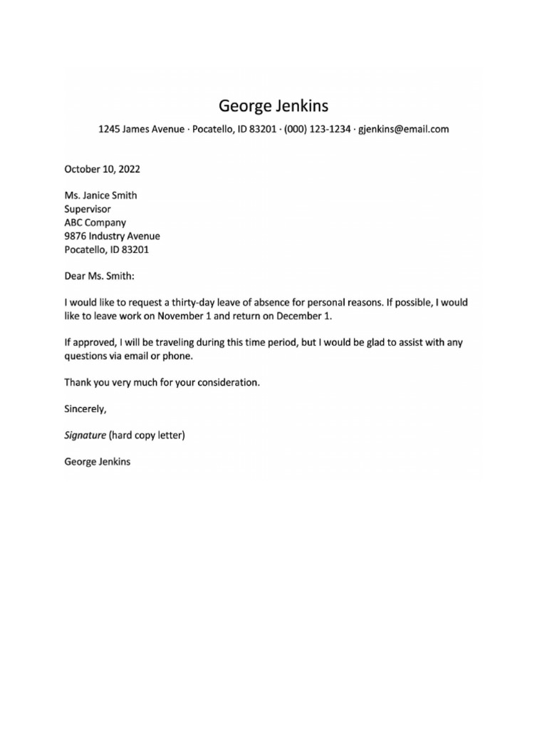 Leave Sample Letter | PDF