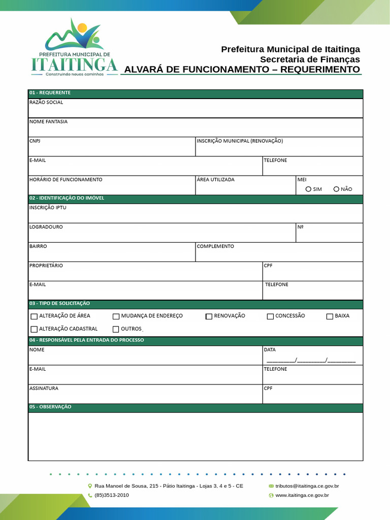 Requerimento Alvara de Localizacao e Funcionamento | PDF | Governo e ... Requerimento Alvara de Localizacao e Funcionamento | PDF | Governo e ...