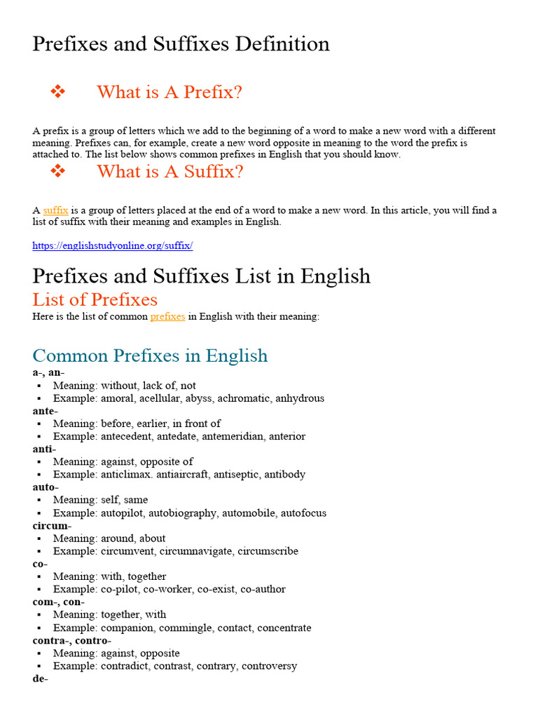Understanding Prefixes and Suffixes | PDF | Linguistics | Grammar