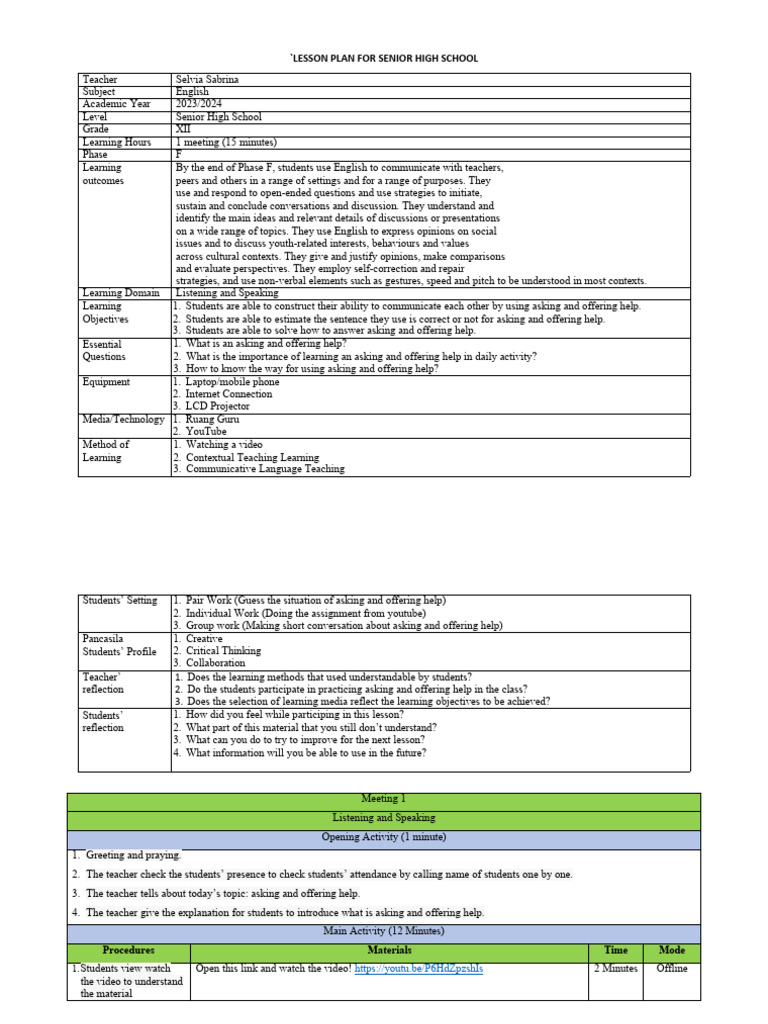 5 Selvia Sabrina Lesson Plan | PDF | Learning | Teachers