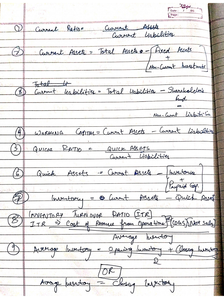 Accounting Ratio Main Formulas | PDF