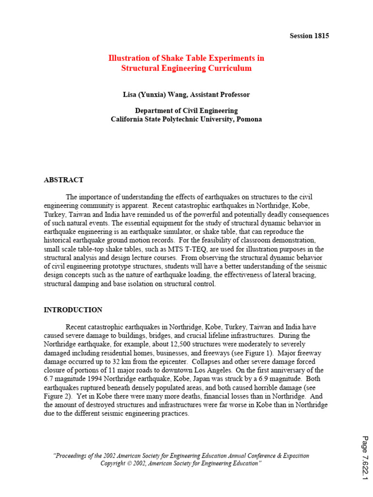 Illustration of Shake Table Experiments in Structural Engineering ...