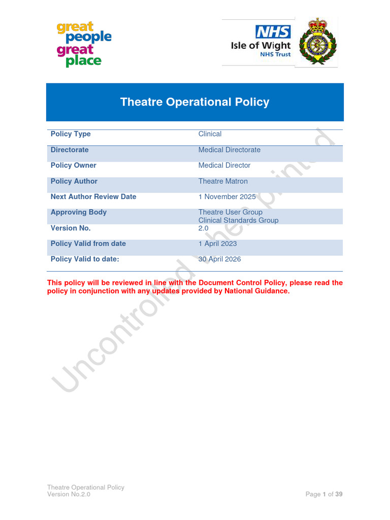 Theatre Operational Policy | PDF | Surgery | Informed Consent