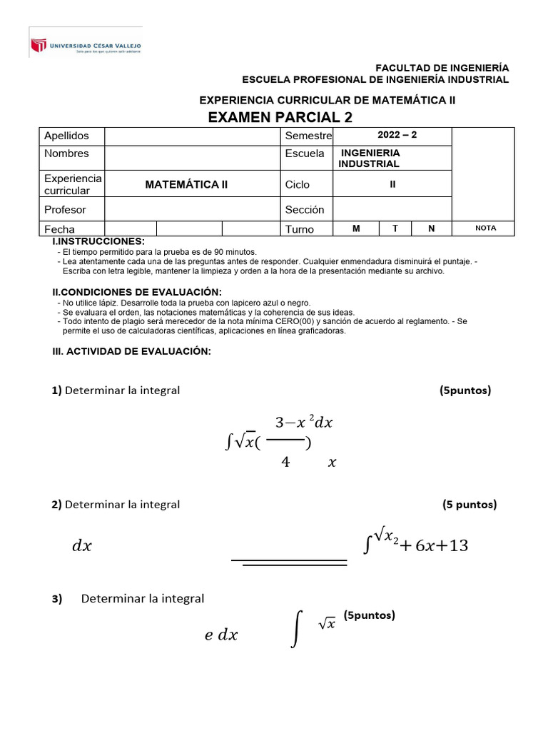 Parcial 2 matematica | PDF | Integral | Science